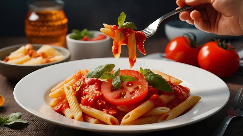 Free High-Resolution Image of Penne Pasta with Tomato and Basil Stock ...