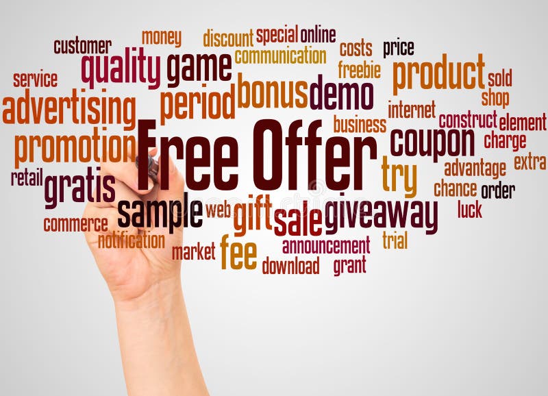 Free Offer Word Cloud and Hand with Marker Concept Stock Illustration ...