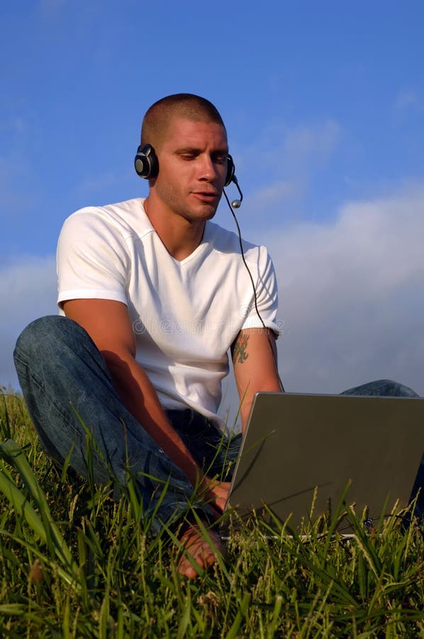 Free phone on computer stock image. Image of relaxed, communication ...