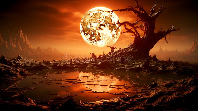Free Photo 3d Render of a Dead Tree in See with Moon in Sky Stock ...