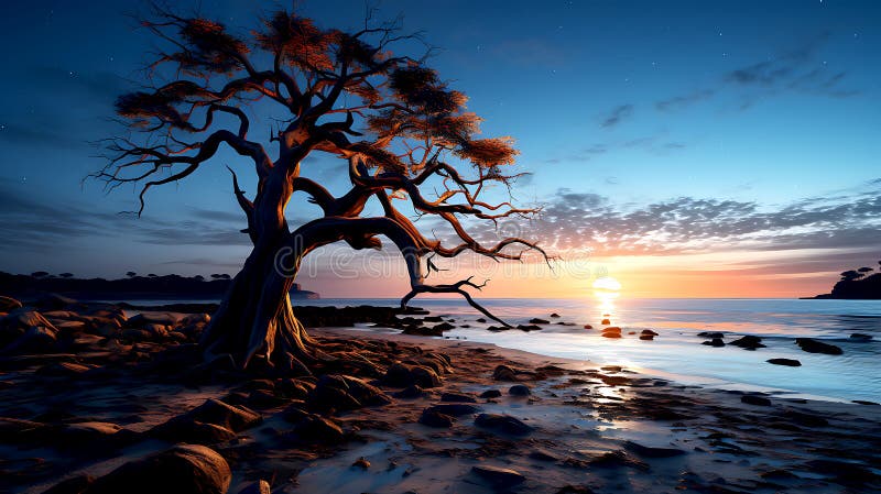 Free Photo 3d Render of a Dead Tree in See with Moon in Sky Stock ...