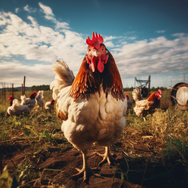 Free range chicken in farm stock illustration. Illustration of ...