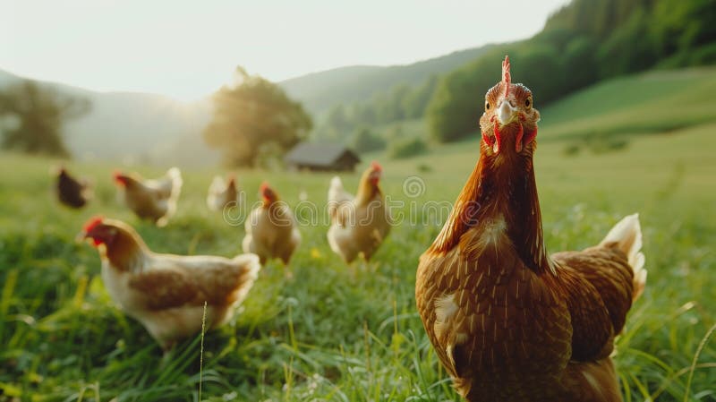 Free-range Chicken on an Organic Farm Freely Grazing Stock Image ...