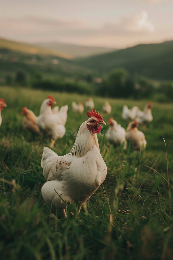 Free-range Chicken on an Organic Farm Freely Grazing Stock Image ...