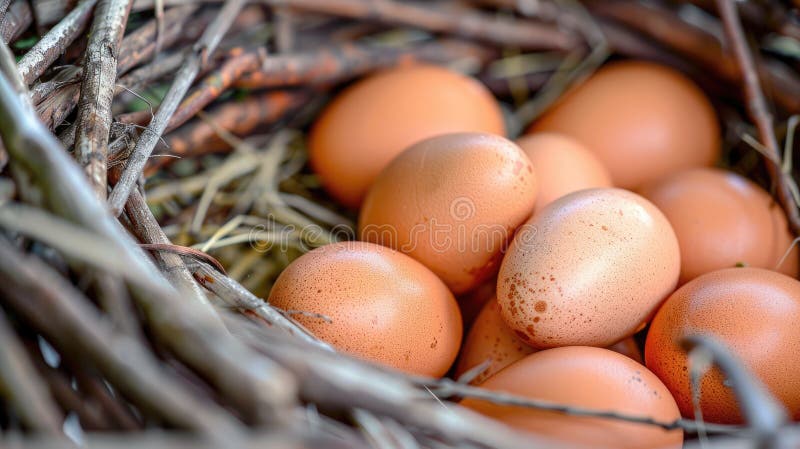 Free-range Chickens Roaming Around a Farmyard, with Fresh Eggs Nestled ...