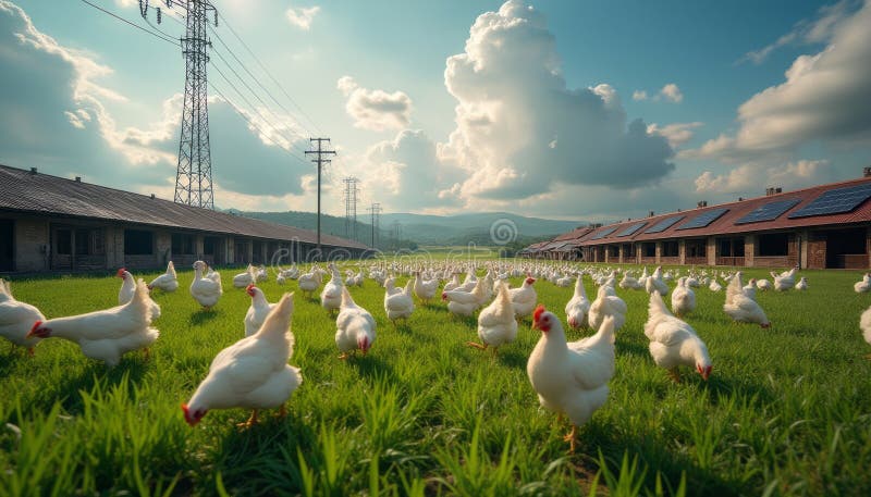 Free-range Chickens Roaming in a Lush Green Field Stock Image - Image ...