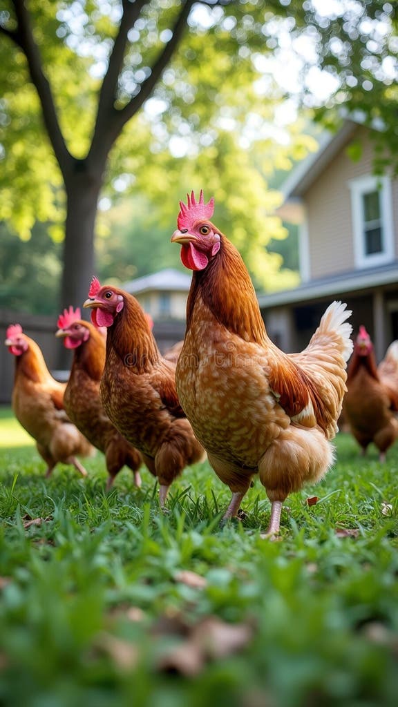 Free-range Chickens Roaming in Sunny Backyard Farm Setting Stock Image ...