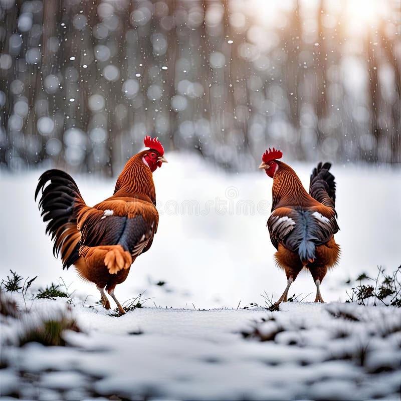 Free Range Chickens in Snowflakes Stock Illustration - Illustration of ...