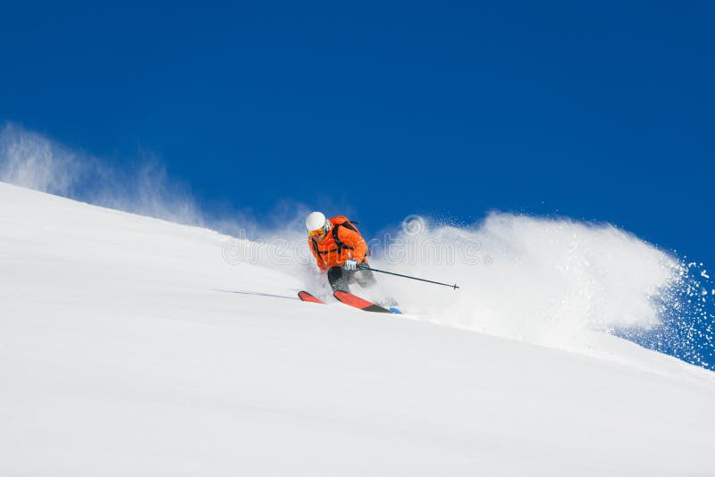 Free-rider Skier Alone in Powder Snow Stock Image - Image of sport ...