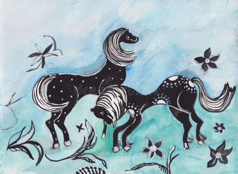 Free-roaming horses stock illustration. Illustration of drawn - 248059641