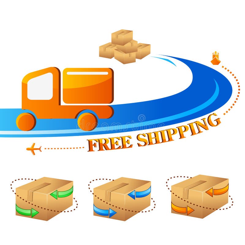 Free Shipping Icon Logo Delivery Cargo Truck With Prize Ribbon Vector ...