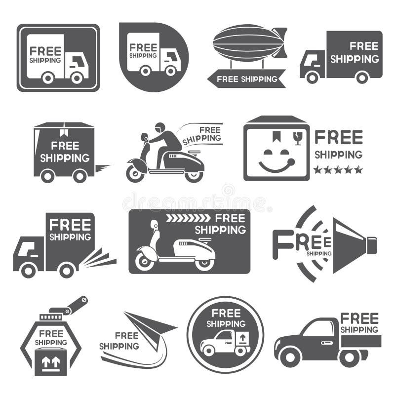 Free shipping label, icons stock illustration. Illustration of carton ...