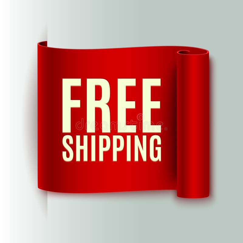 Free Shipping Message on Realistic Red Ribbon, Vector Illustration ...