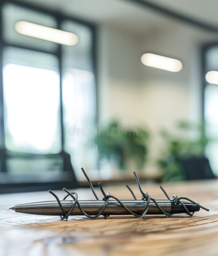 Free Speech Concept, Pen Wrapped in Barbed Wire in the Office, AI ...
