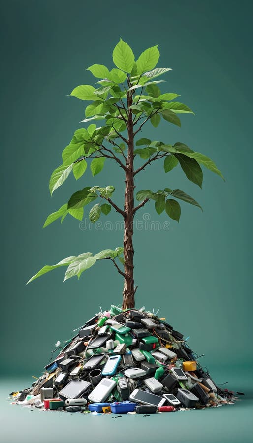 A Free-standing Green Tree Grows Out of a Pile of Waste, Garbage and ...