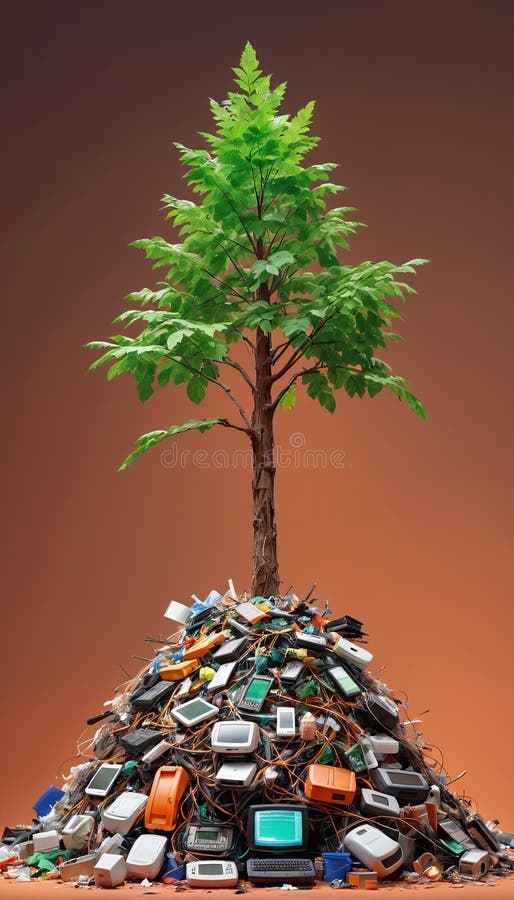 A Free-standing Green Tree Grows Out of a Pile of Waste, Garbage and ...