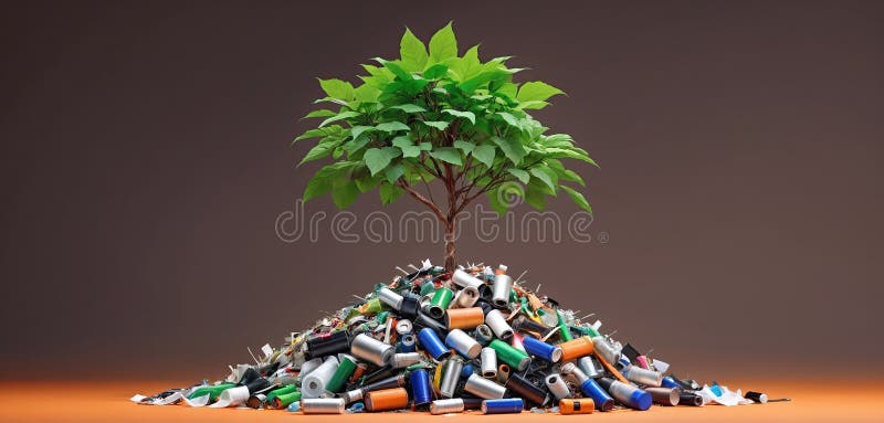 A Free-standing Green Tree Grows Out of a Pile of Waste, Garbage and ...