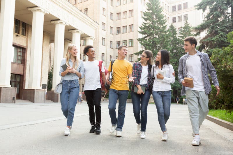 Free Time of Students, Teens Walking after Passing Test Stock Image ...