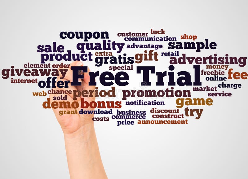 Free Trial Word Cloud and Hand with Marker Concept Stock Illustration ...