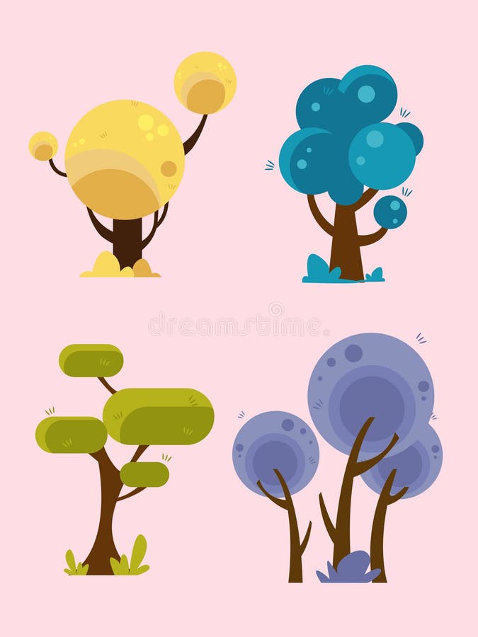 Free Vector Flat Design Colorful Type of Trees Set Stock Illustration ...