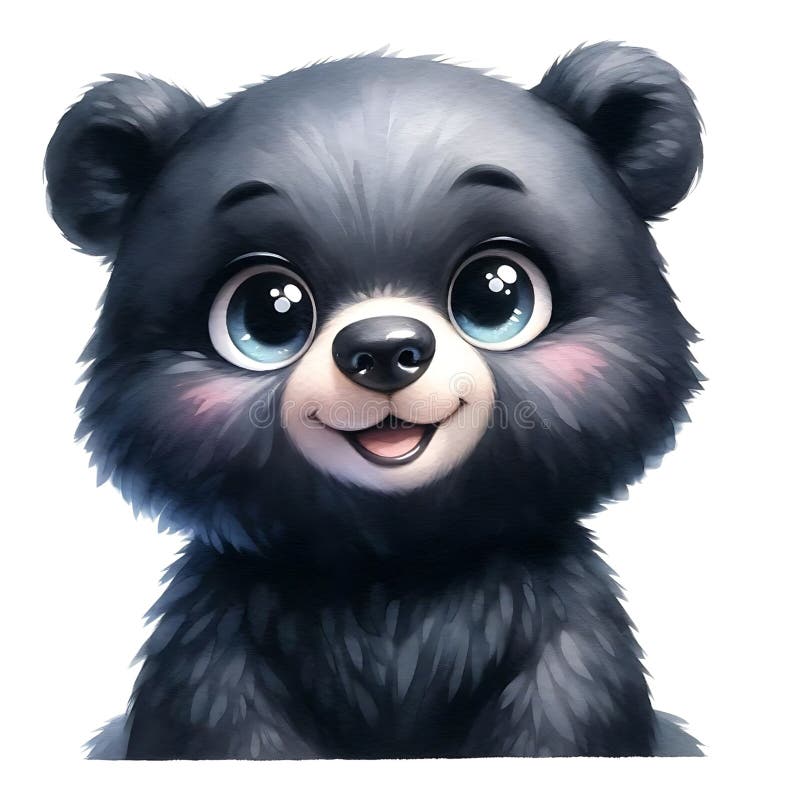 Watercolor Happy Cute Black Bear - 6 Stock Image - Image of wildlife ...