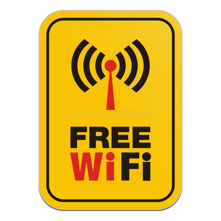 Free wi-fi yellow sign stock illustration. Illustration of connect ...