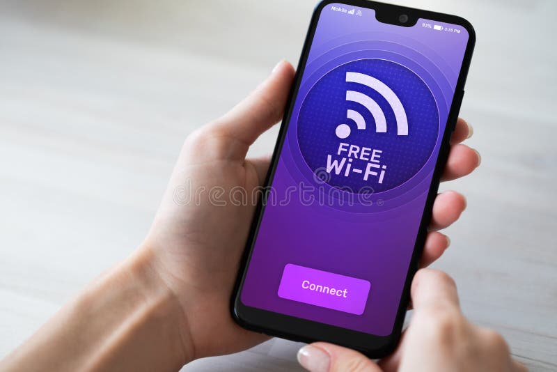 Free Wifi Connection on Mobile Phone Screen. Internet and ...