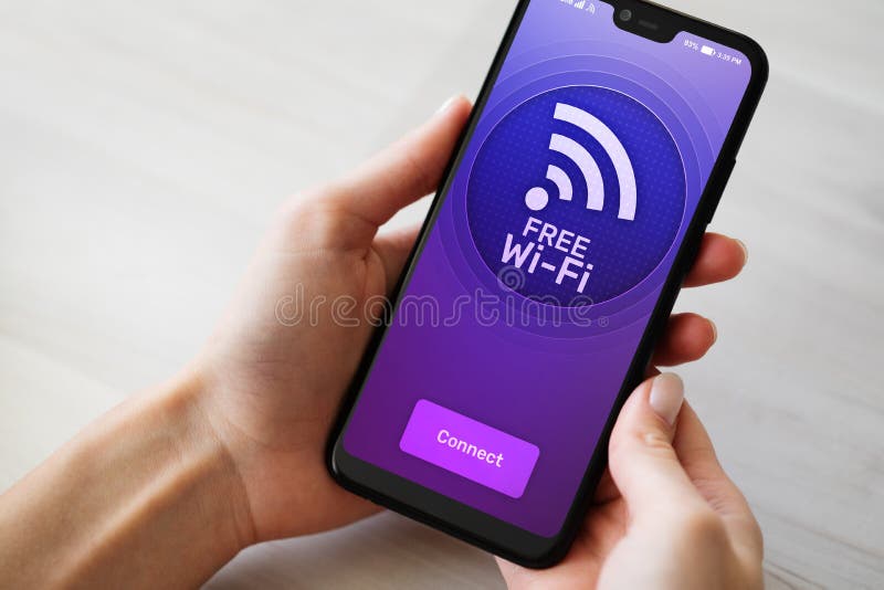 Free Wifi Connection on Mobile Phone Screen. Internet and ...