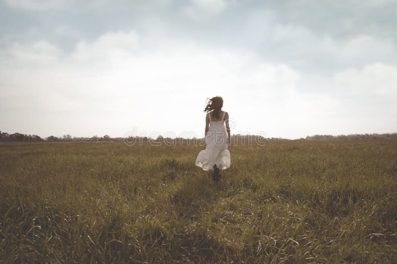 Free Woman Running Happy in a Field Stock Image - Image of fantasy ...