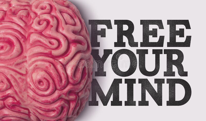 Free Your Mind Word Next To a Human Brain Model Stock Image - Image of ...