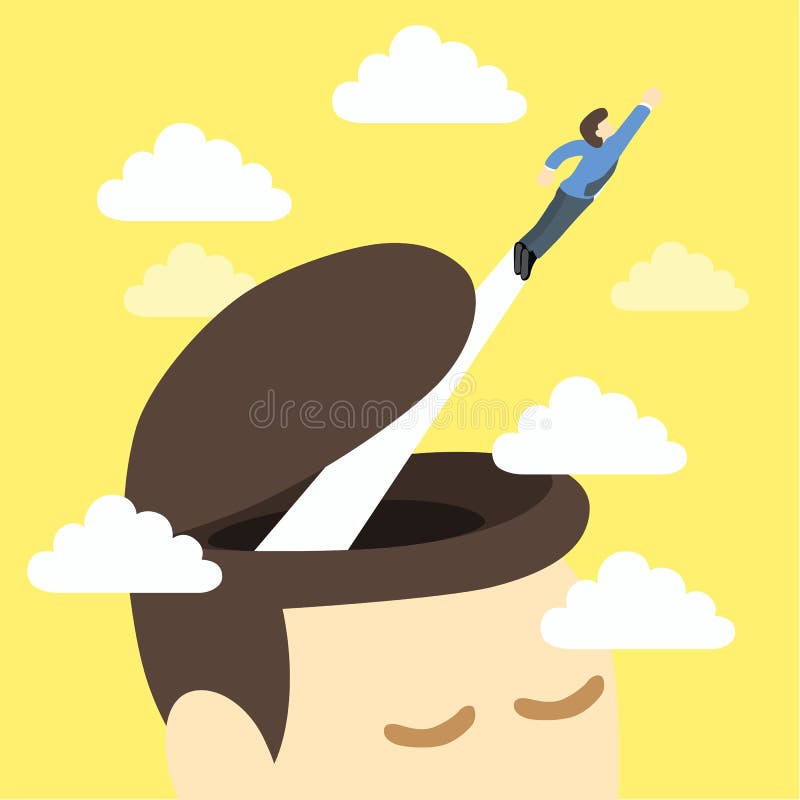 Freedom Clever Man Fly Out of Head Stock Illustration - Illustration of ...
