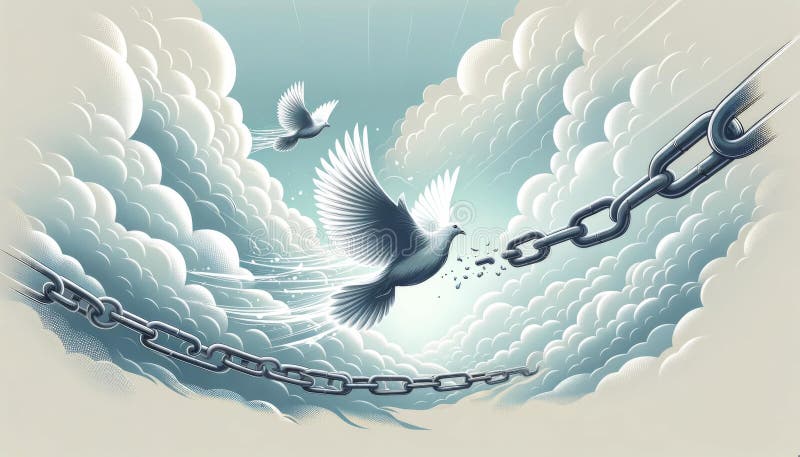 Freedom Concept with Birds Escaping Broken Chain, Inspirational Artwork ...