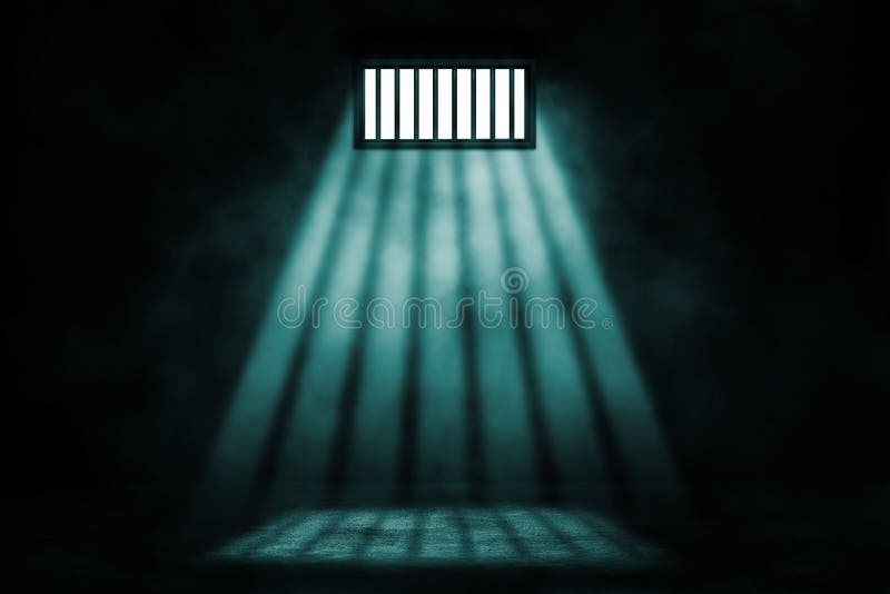 Prison Inside Interior with Sunlight Lighting through Window in Dark ...