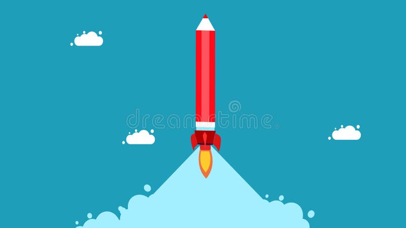 Freedom of Creativity or Imagination. Pencil Rocket Flying in the Sky ...