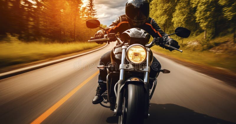 The Freedom of Driving Along an Asphalt Road on Two Wheels Stock ...