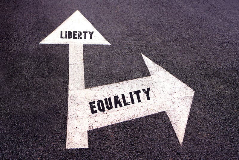 Freedom and Equality Concepts. Sign on the Asphalt with Two Arrows ...