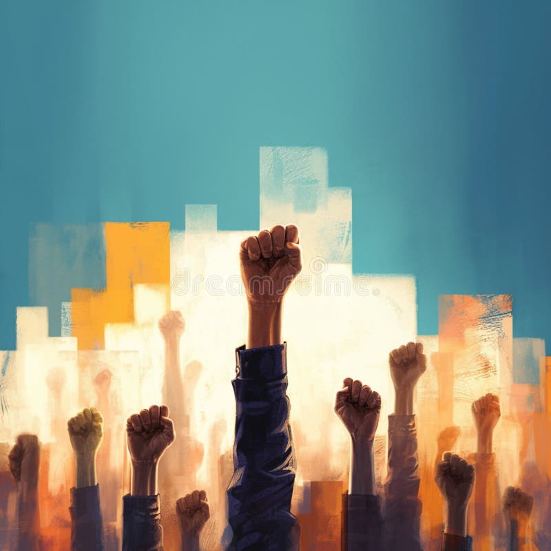 Freedom Expression Raised Hands Against an Abstract Backdrop for Rights ...