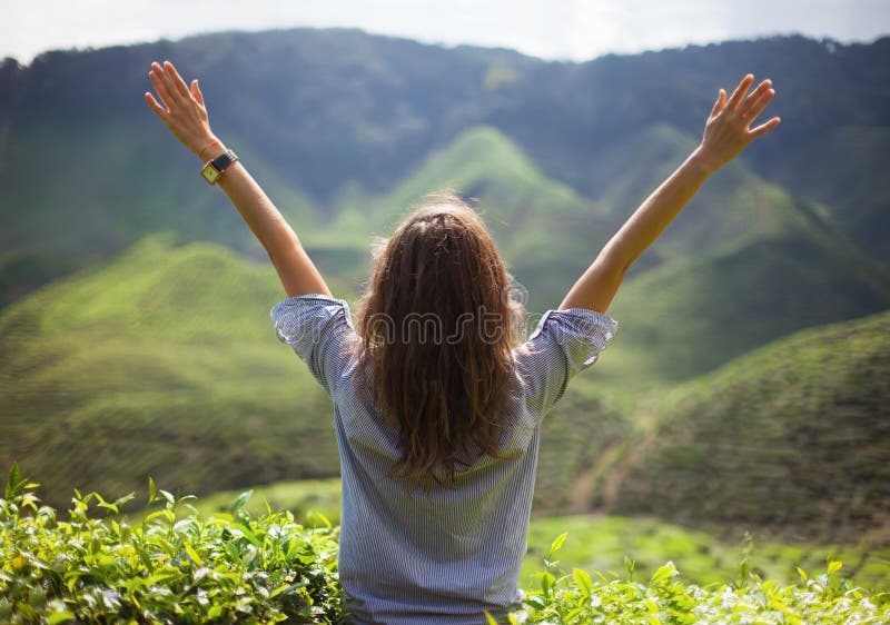 Freedom girl with hands up stock image. Image of freedom - 52044837