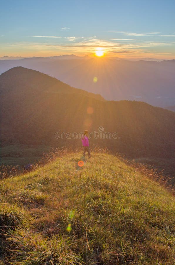 Freedom Girl with Hands Up in the Mountains Stock Image - Image of ...