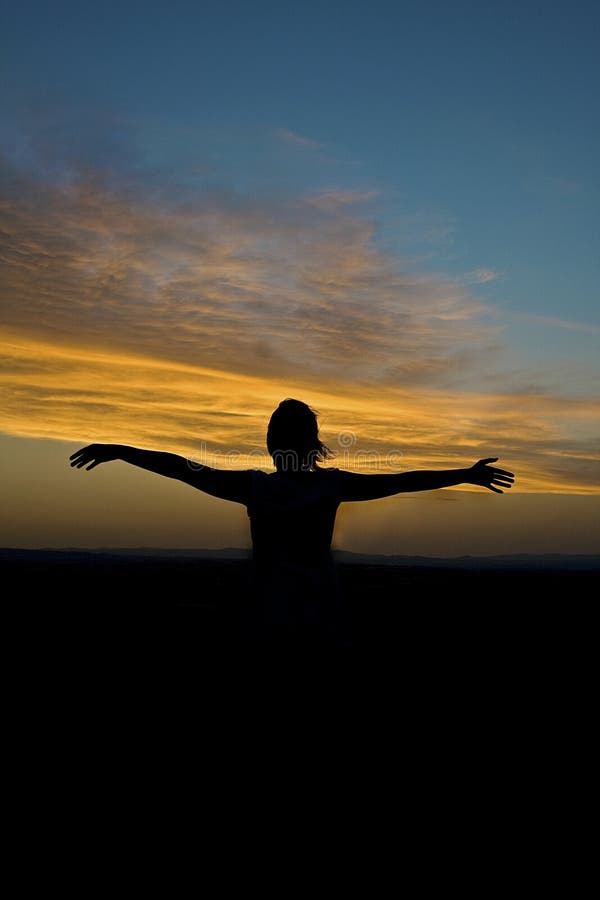 Freedom stock photo. Image of girl, explore, sunset, silhouette - 91346164