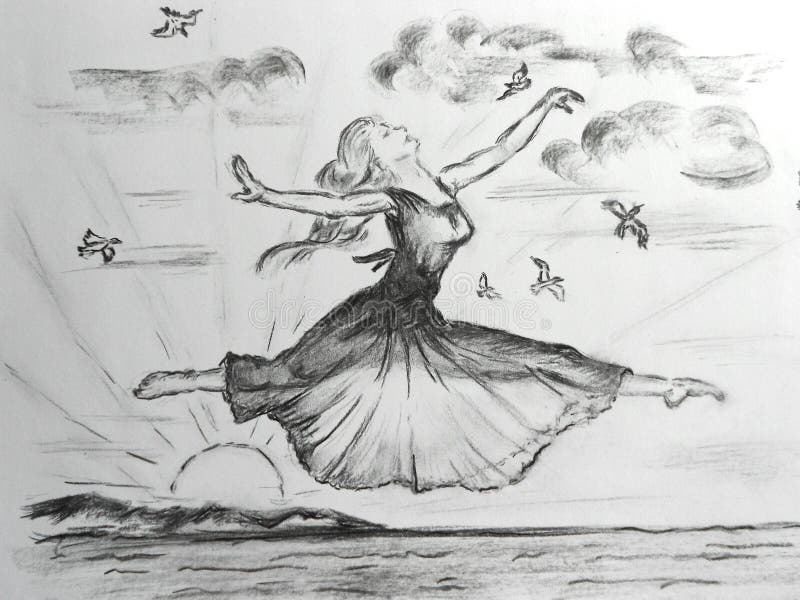 FREEDOM. Hand Drawn Carbon Technique. Stock Illustration - Illustration ...