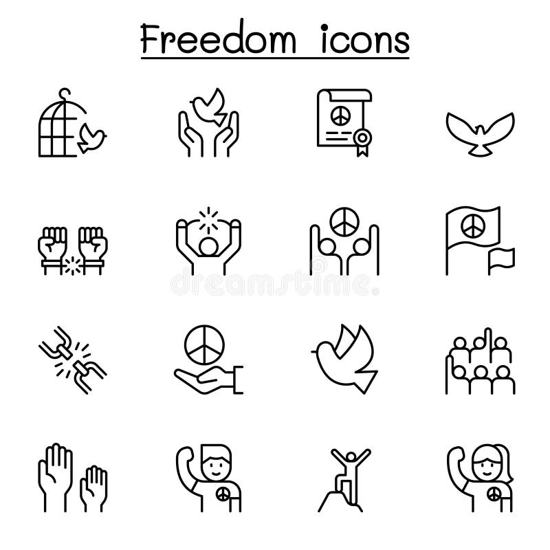Freedom Icon Set in Thin Line Stlye Stock Vector - Illustration of ...