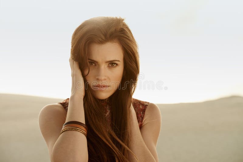 Freedom and Isolation on the Beach. a Beautiful Young Woman on the ...