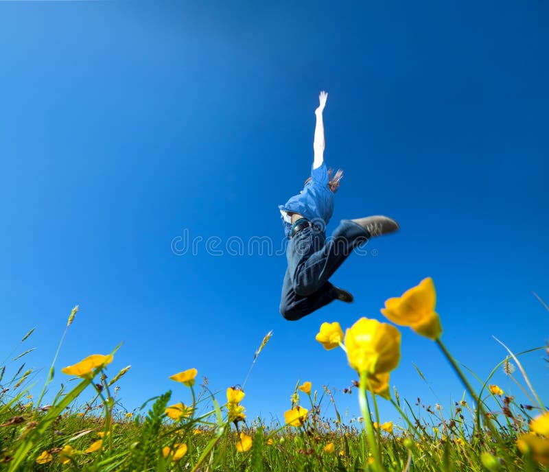 Freedom jump on the field stock image. Image of meadow - 20226709