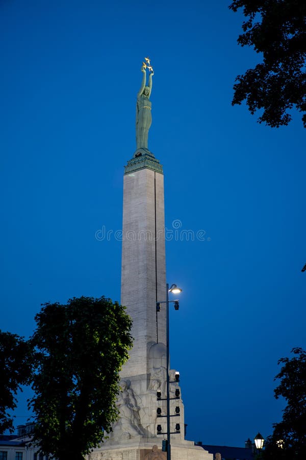 The Freedom Monument in Riga, Latvia, Captured during Twilight with a ...