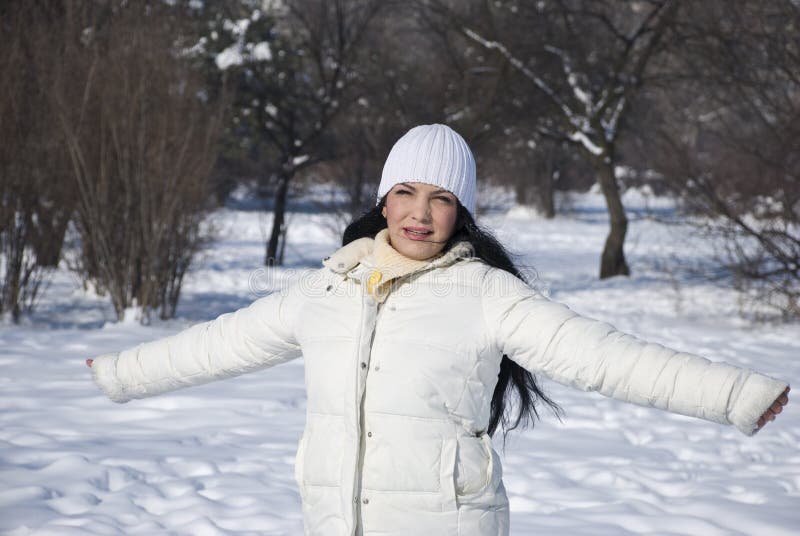 Freedom Woman in Winter Season Stock Photo - Image of cold, enjoying ...