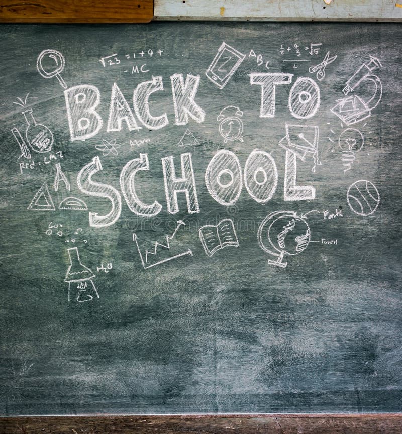 .Freehand Drawing Back To School on Chalkboard Stock Image - Image of ...