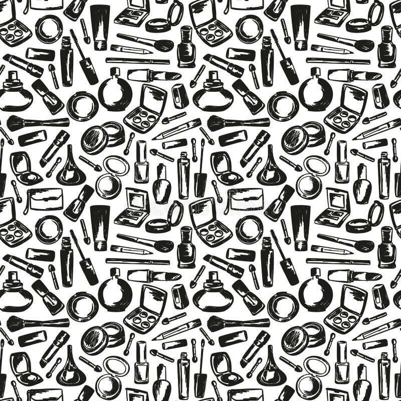 Freehand Drawing Cosmetics Seamless Pattern Stock Vector - Illustration ...