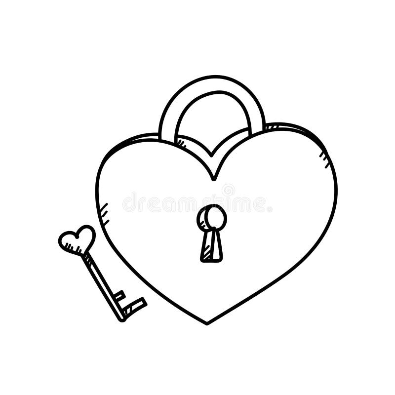 Freehand Drawing Heart Lock Illustration. Stock Illustration ...