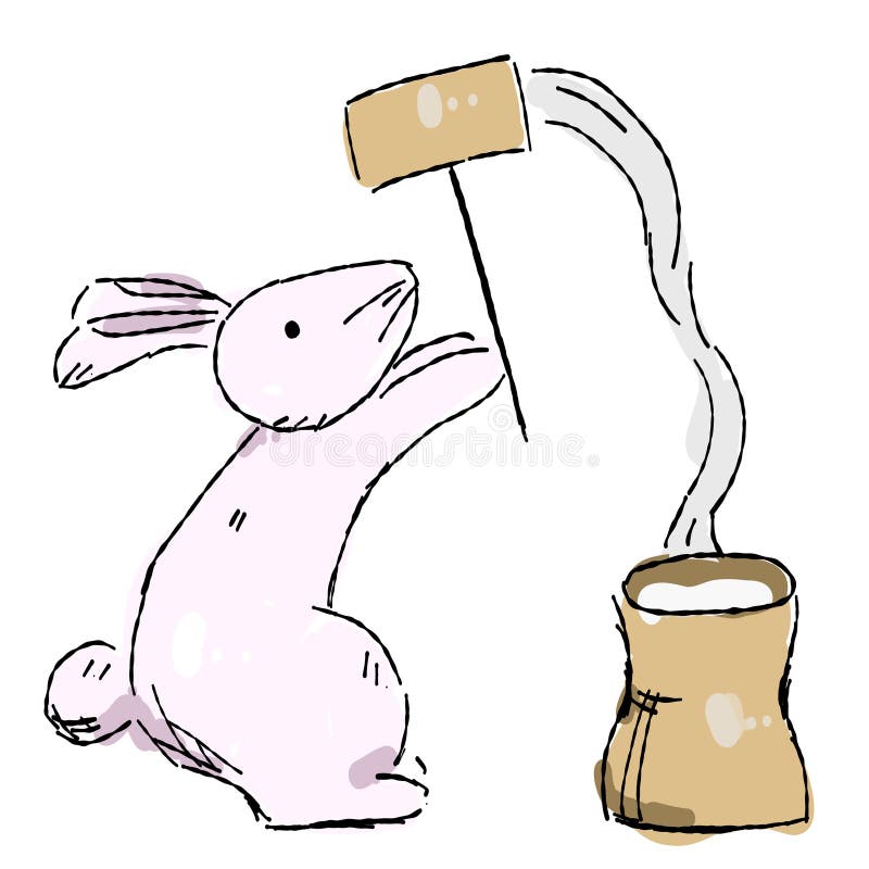 Freehand Drawing Illustration of the Rabbit Making Rice Cake Stock ...